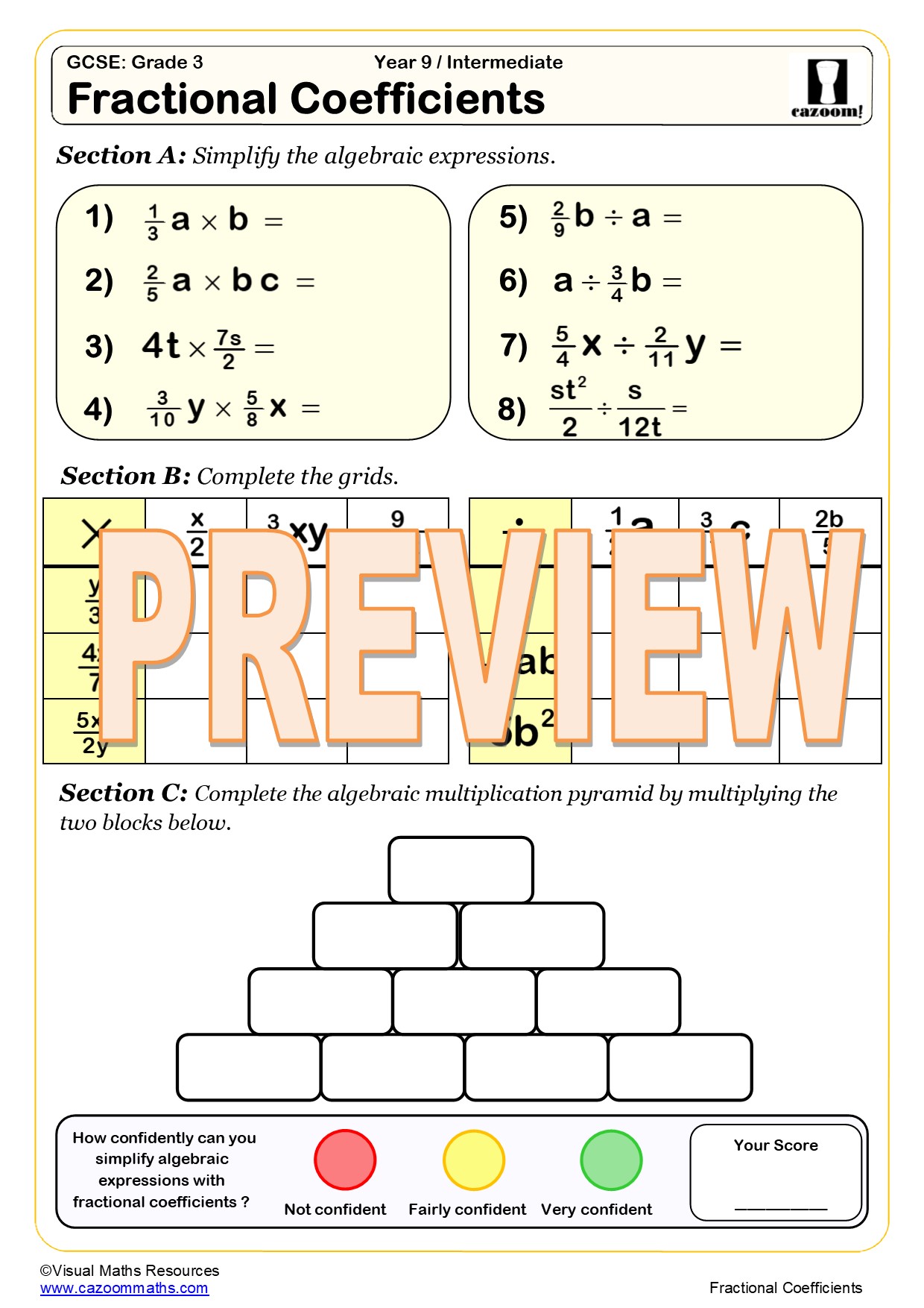 Cazoom Maths Worksheets - Simplification Maths Worksheets